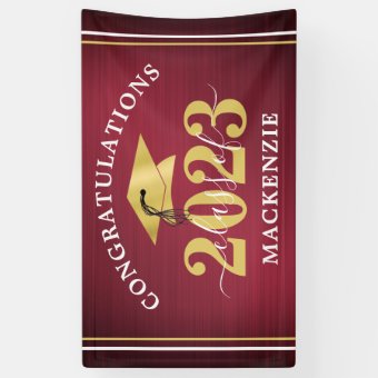 Stylish Graduation Class Year Metallic Maroon Gold Banner | Zazzle