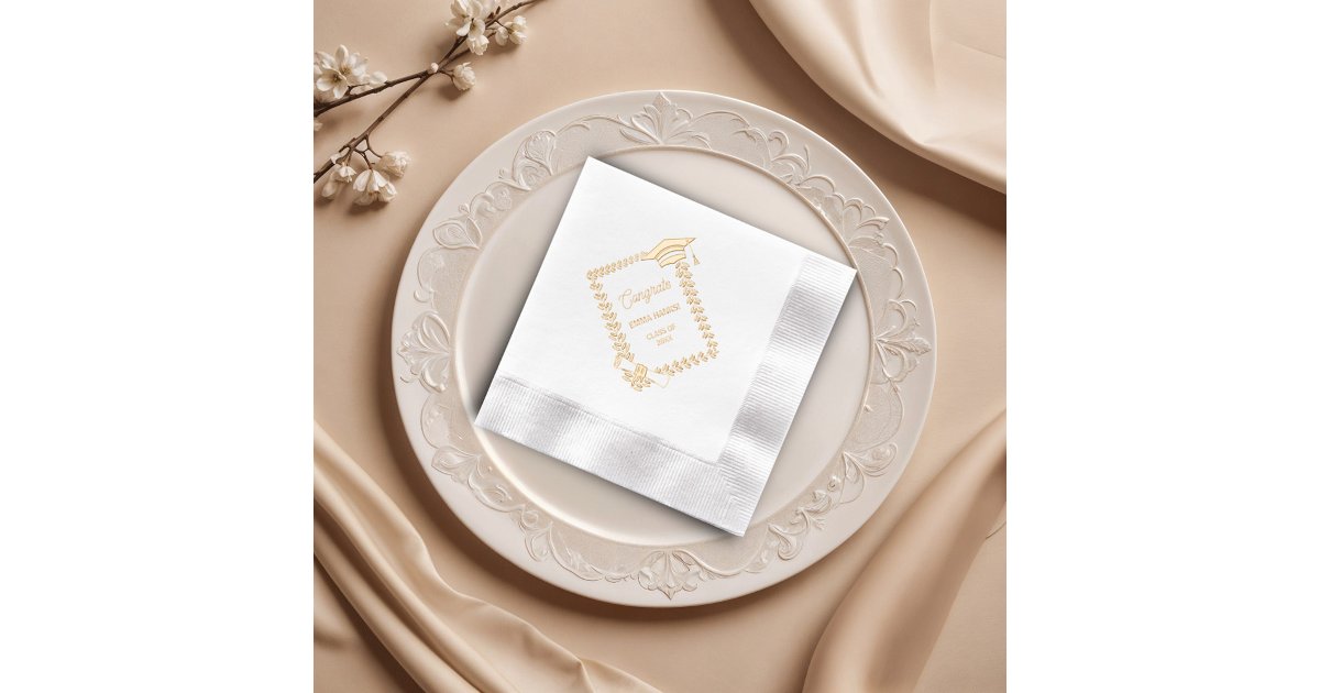 Stylish Graduation Laurel Wreath Frame Foil Napkins | Zazzle