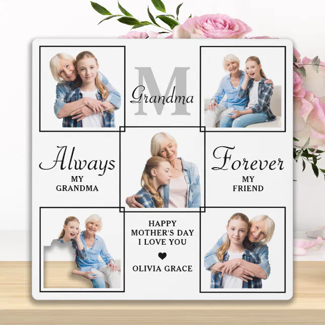Stylish GRANDMA Personalized 5 Photo Collage Plaque | Zazzle