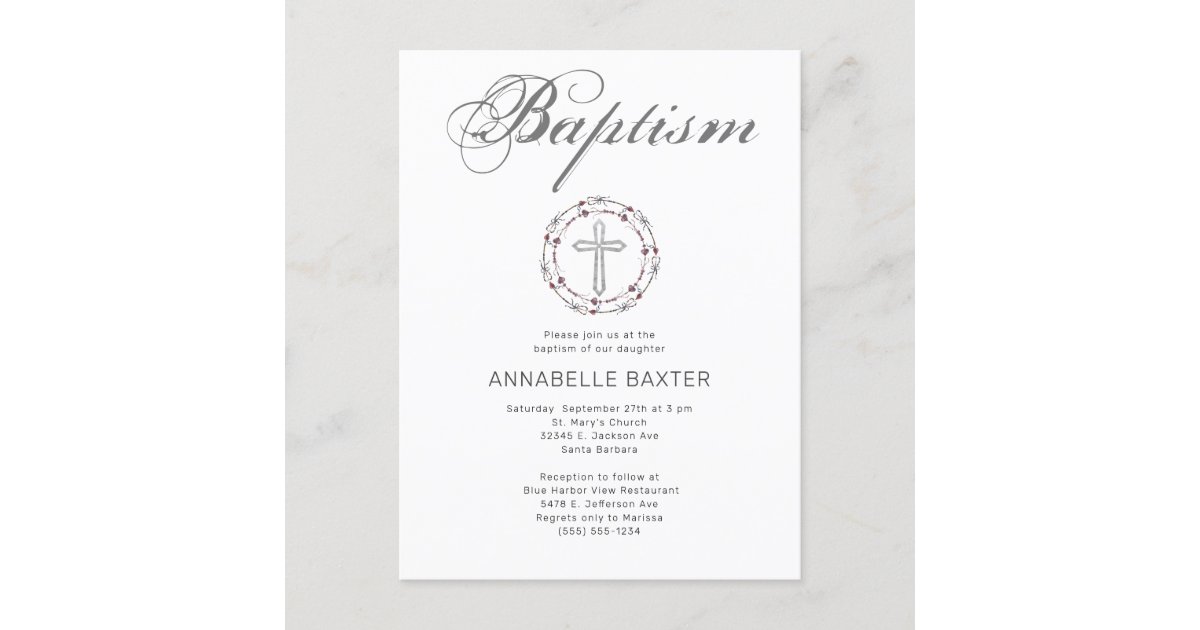 Stylish Gray Baptism Cross Invitation Postcard | Zazzle