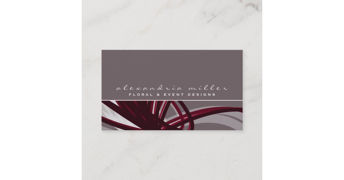 Stylish Gray & Burgundy Abstract Ribbons Business Card | Zazzle