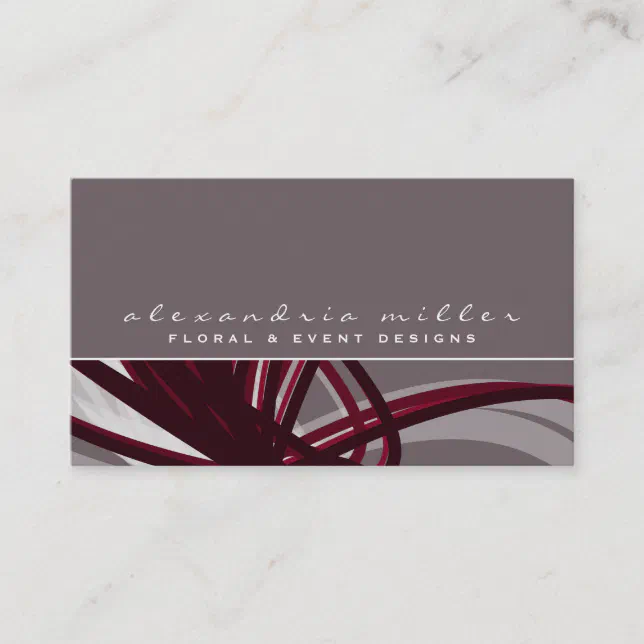 Stylish Gray & Burgundy Abstract Ribbons Business Card | Zazzle