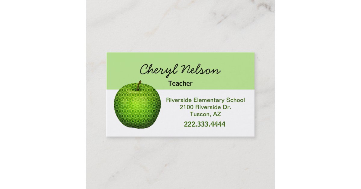 Stylish Green Apple Teacher's Business Card | Zazzle