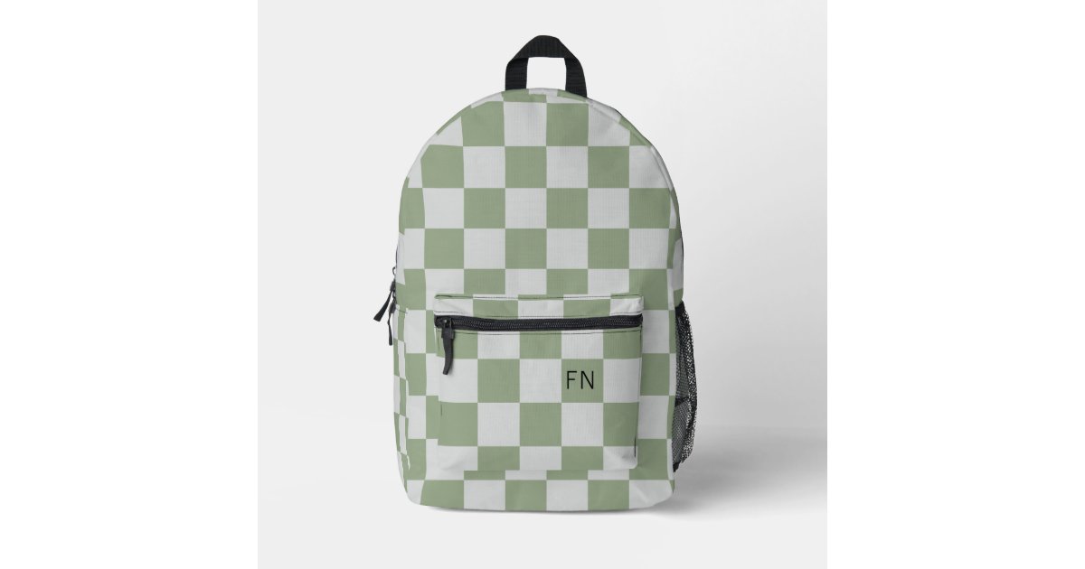 Stylish Green Checkerboard Monogram Initial Printed Backpack | Zazzle