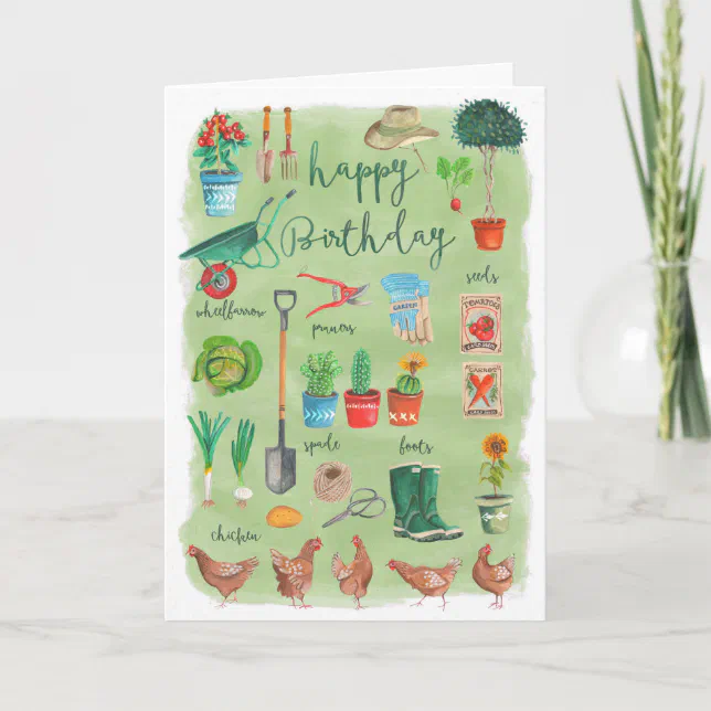 Stylish Green Gardening Garden Happy Birthday Card | Zazzle
