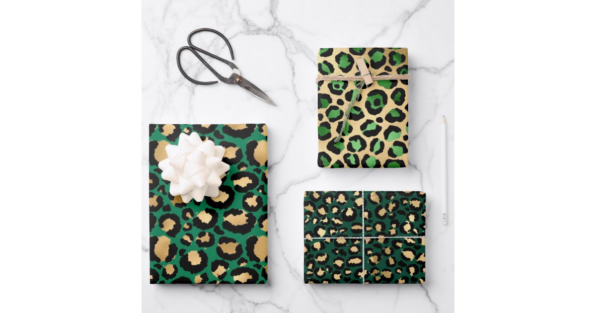Stylish Green & Gold Foil Leopard Spots Safari Wrapping Paper Sheets ...