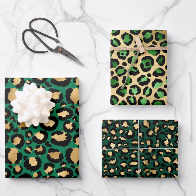 Stylish Green & Gold Foil Leopard Spots Safari Wrapping Paper Sheets ...