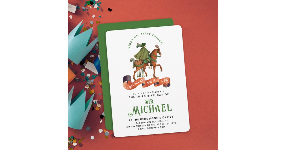 Stylish Green Medieval Noble Knight Royal Horse Invitation | Zazzle