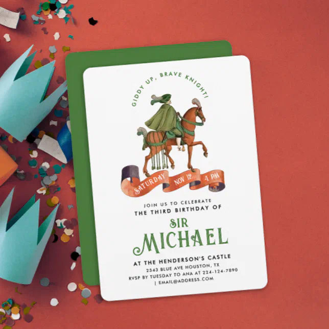 Stylish Green Medieval Noble Knight Royal Horse Invitation | Zazzle