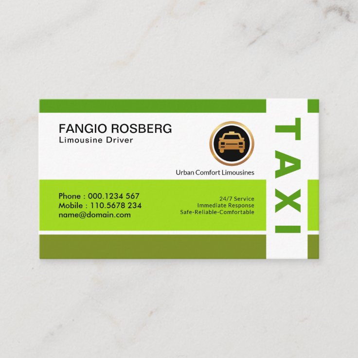 Stylish Green Simple Professional Modern Taxi Business Card | Zazzle