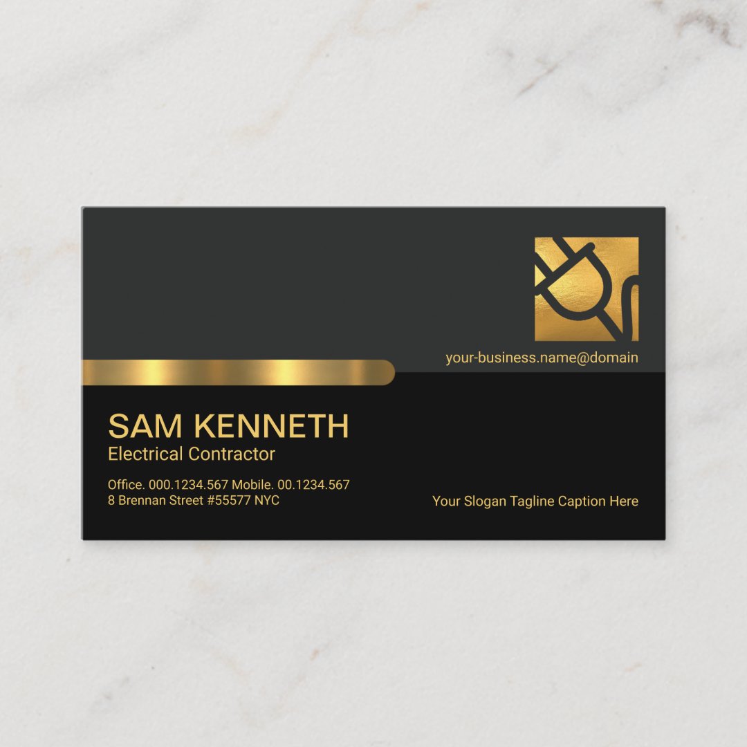 Stylish Grey Black Columns Gold Stripe Electrician Business Card | Zazzle