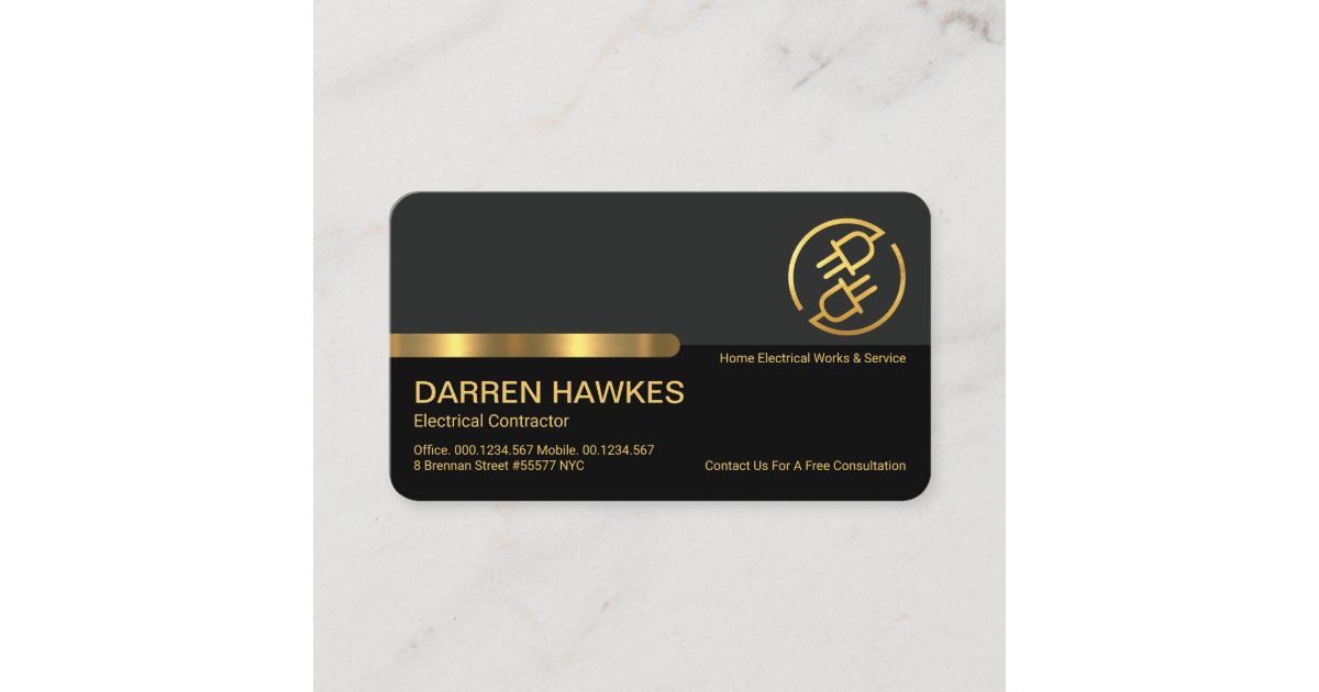 Stylish Grey Black Columns Gold Stripe Plug Business Card | Zazzle