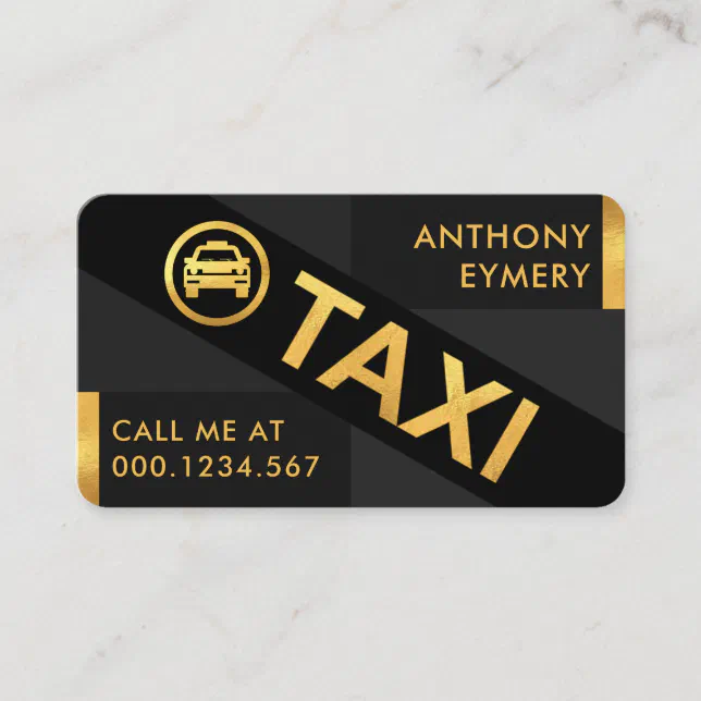 Stylish Grey Blocks Gold Lines Taxi Cab Business Card | Zazzle