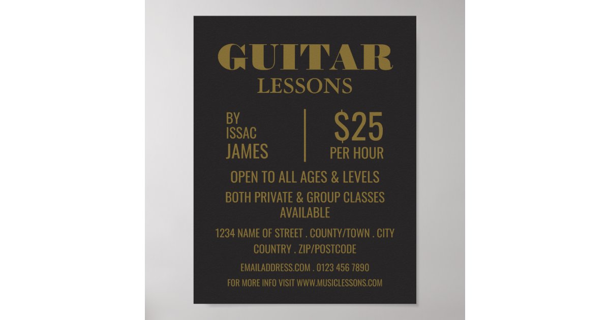 Stylish Guitar Lessons Advertising Poster | Zazzle