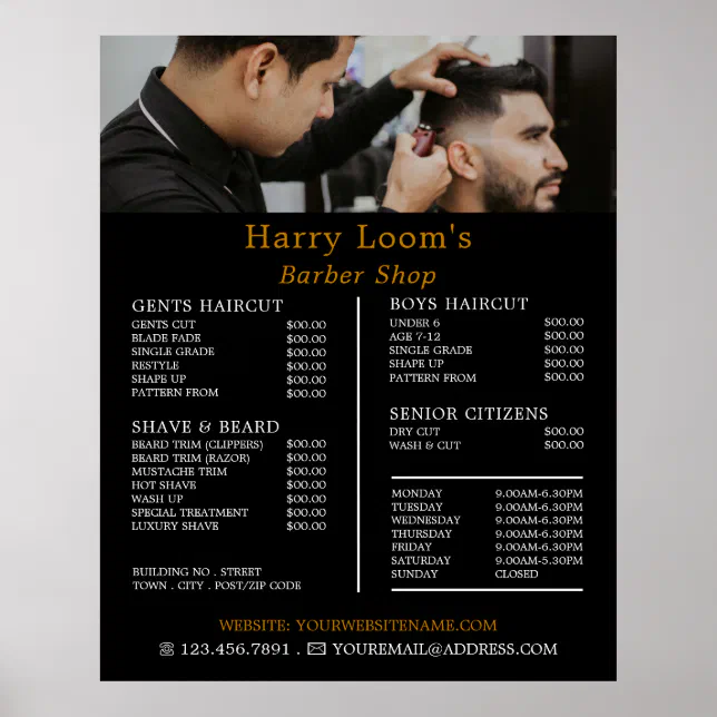 Stylish Hair Cut, Men's Barbers Price List Poster | Zazzle