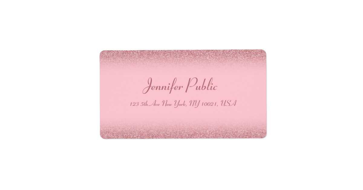 Stylish Handwriting Template Rose Gold Glitter Label | Zazzle