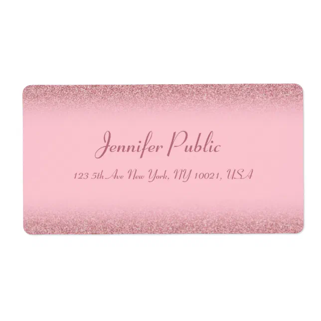 Stylish Handwriting Template Rose Gold Glitter Label | Zazzle