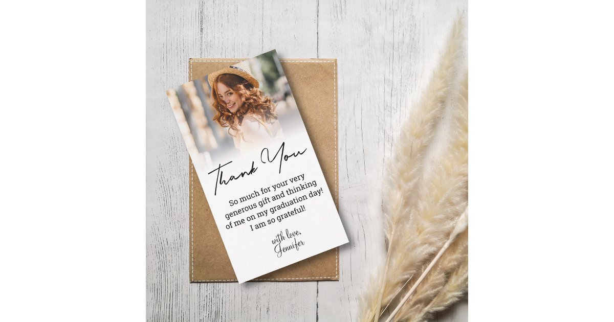 stylish handwriting thank you graduation photo note card | Zazzle