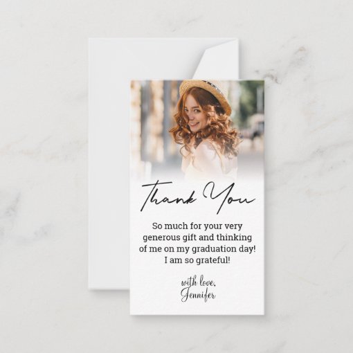 stylish handwriting thank you graduation photo note card | Zazzle