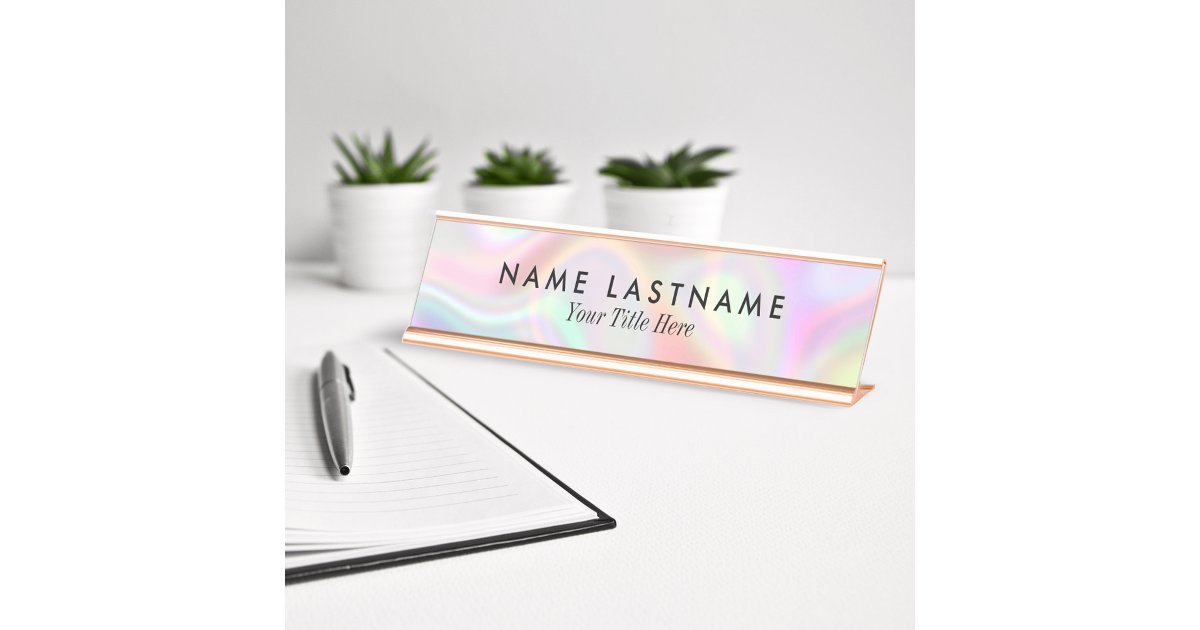 Stylish Holographic Pastels Minimalist Desk Name Plate | Zazzle