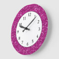 Stylish Hot Pink Glitter Large Clock | Zazzle