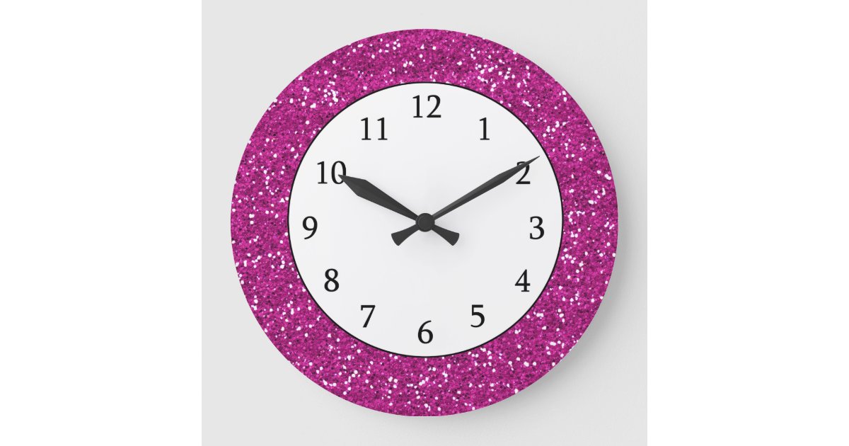 Stylish Hot Pink Glitter Large Clock | Zazzle