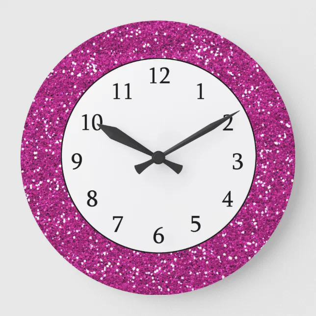 Stylish Hot Pink Glitter Large Clock | Zazzle
