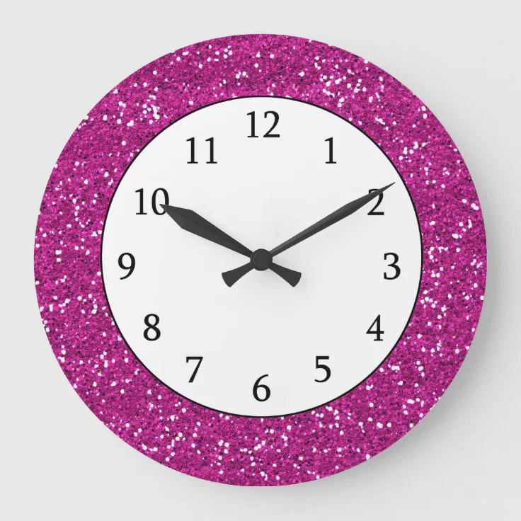 Stylish Hot Pink Glitter Large Clock | Zazzle