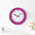 Stylish Hot Pink Glitter Large Clock | Zazzle