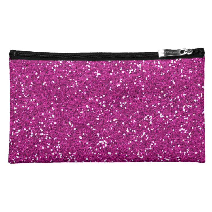 Stylish Hot Pink Glitter Makeup Bag | Zazzle