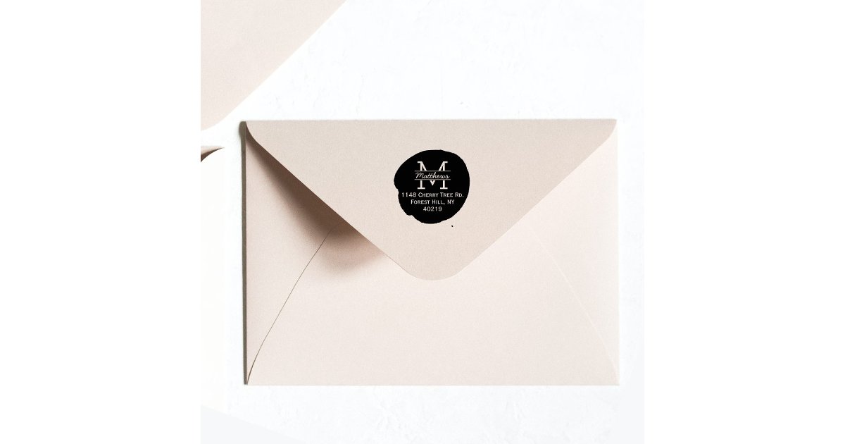 Stylish Ink Splatter Custom Monogram Rubber Stamp | Zazzle