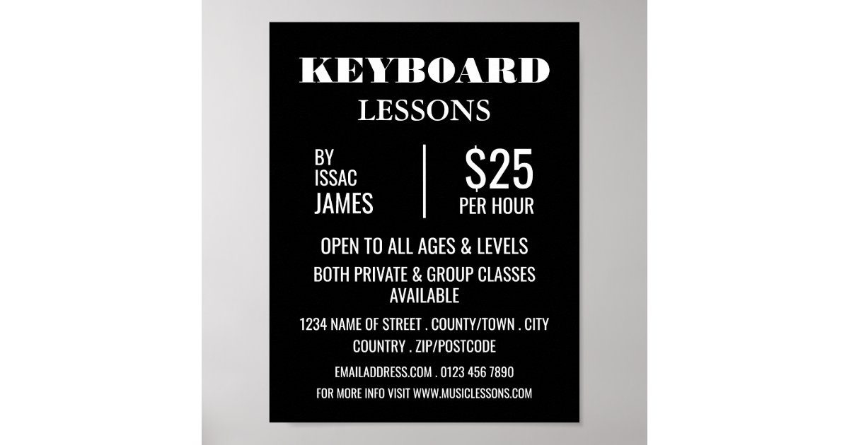 Stylish Keyboard Lessons Advertising Poster | Zazzle