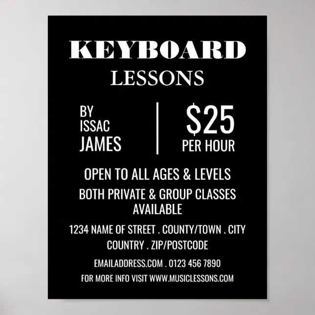 Stylish Keyboard Lessons Advertising Poster | Zazzle