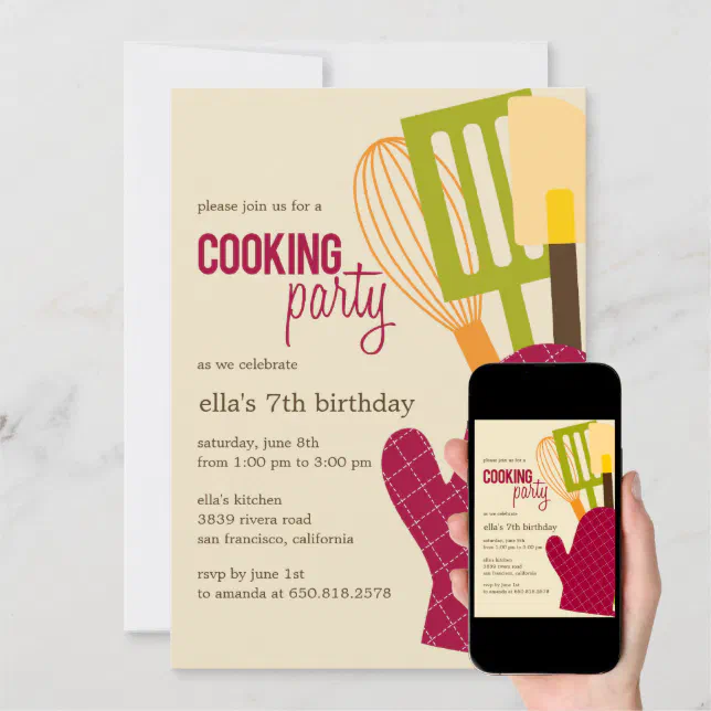 Stylish Kitchen Cooking Party Invitations | Zazzle