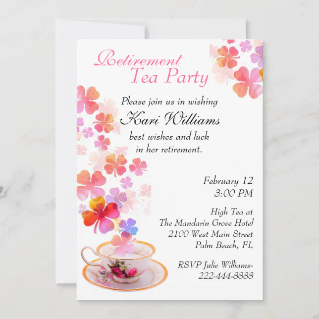 Stylish Ladies Retirement Tea Party Invitation | Zazzle