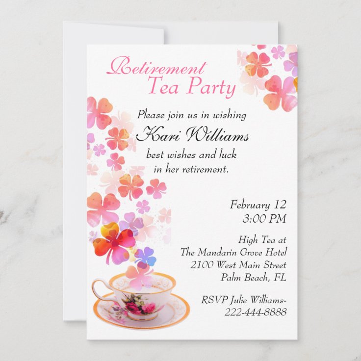 Stylish Ladies Retirement Tea Party Invitation | Zazzle