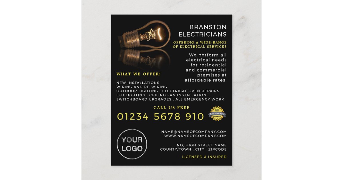 Stylish Lightbulb, Electrician Advertising Flyer | Zazzle