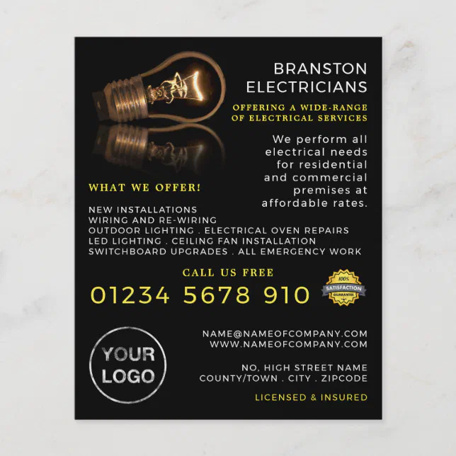 Stylish Lightbulb, Electrician Advertising Flyer | Zazzle
