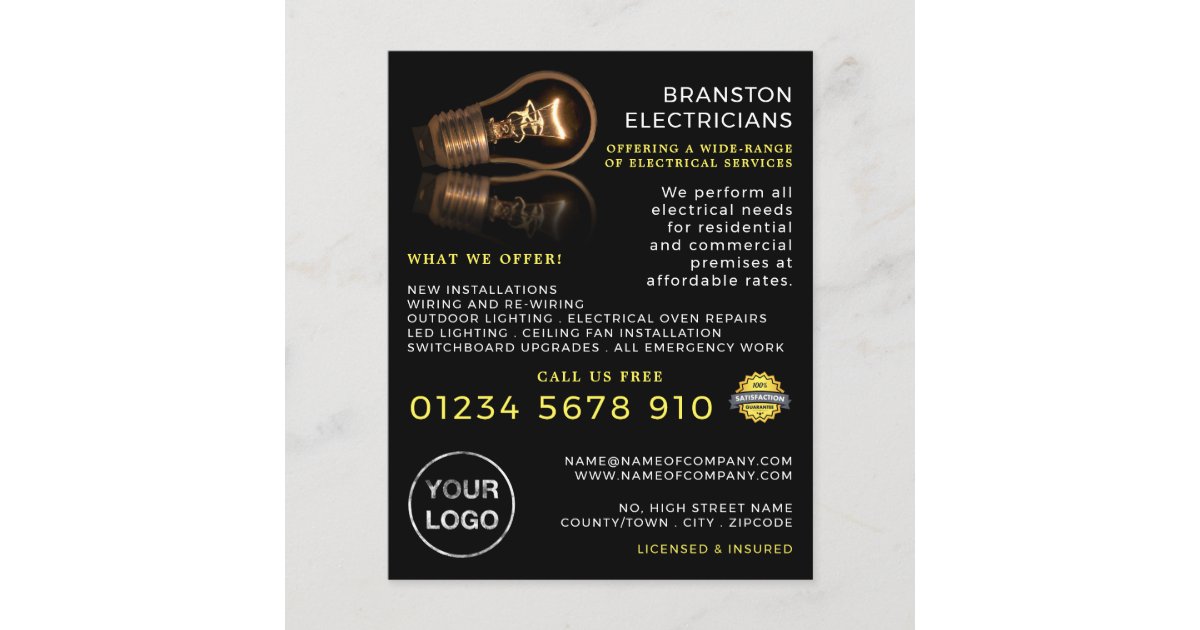 Stylish Lightbulb, Electrician Advertising Flyer | Zazzle