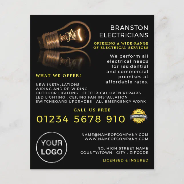 Stylish Lightbulb, Electrician Advertising Flyer | Zazzle