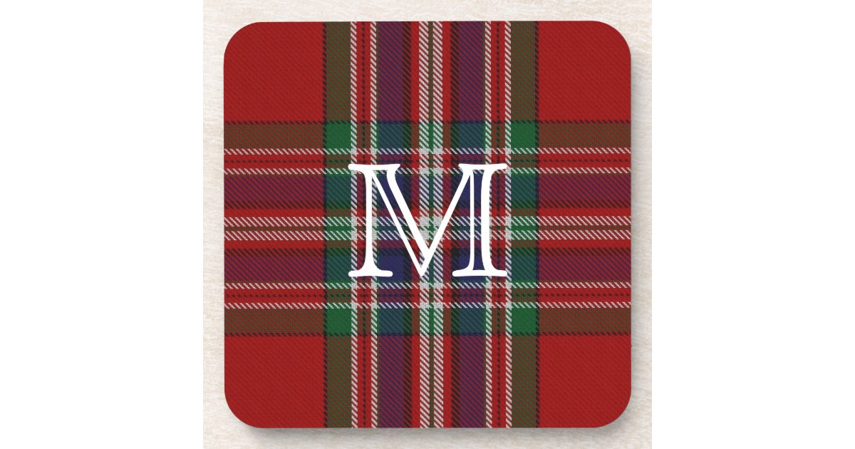 Stylish MacFarlane Plaid Monogram Coaster | Zazzle