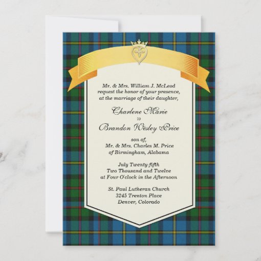 Stylish MacLeod Tartan Plaid Custom Wedding Invitation | Zazzle