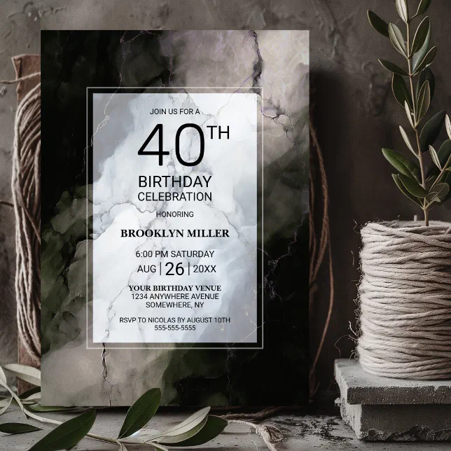 Stylish Marble 40th Birthday Party Invitation | Zazzle
