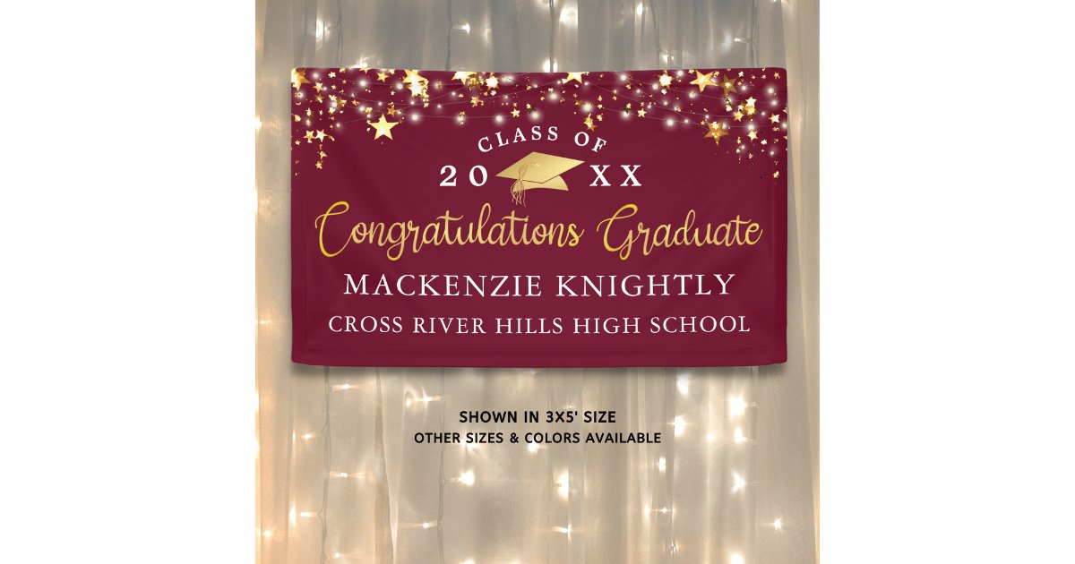 Stylish Maroon Burgundy Gold Script Congrats Grad Banner | Zazzle