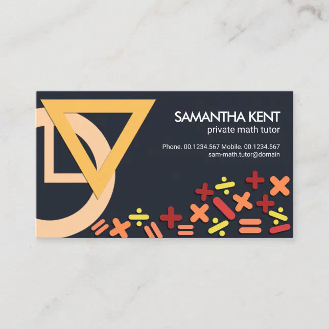 Stylish Mathematics Symbols Motif Private Tutor Business Card | Zazzle