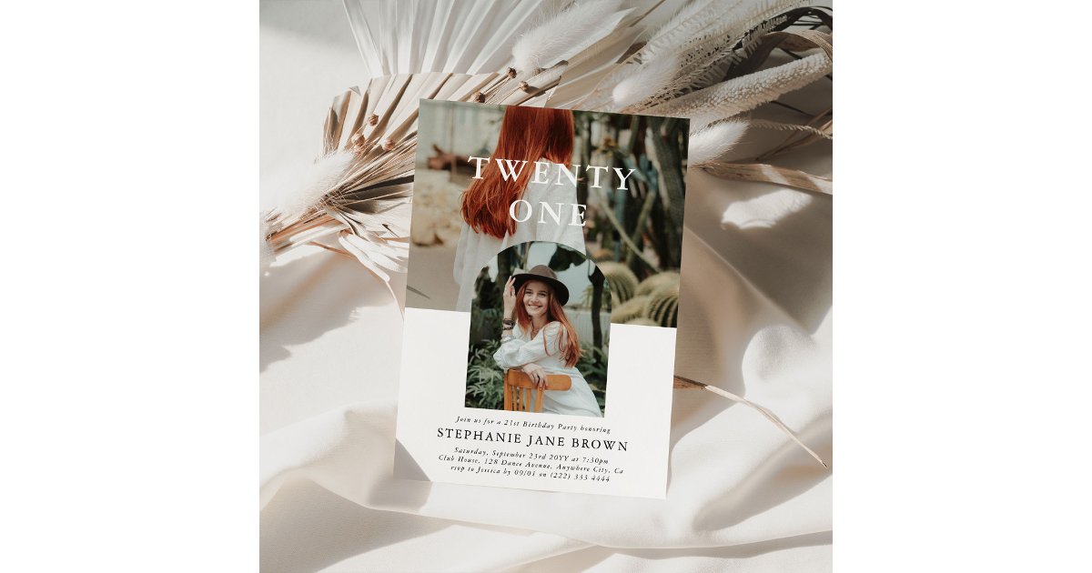 Stylish Minimal Photo TWENTY ONE 21st Birthday Invitation | Zazzle
