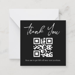 stylish minimal thank you business qr code black note card | Zazzle