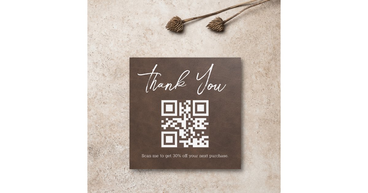 stylish minimal thank you business qr code brown note card | Zazzle