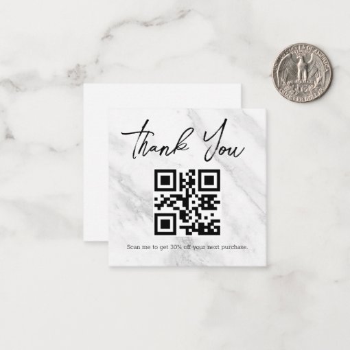 stylish minimal thank you business qr code marble note card | Zazzle