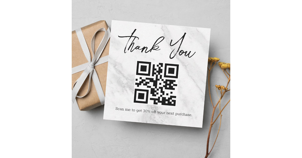 stylish minimal thank you business qr code marble note card | Zazzle